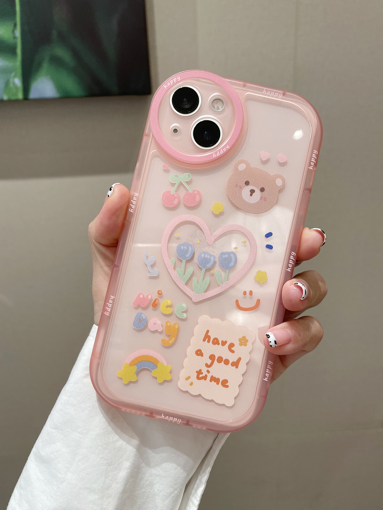 Funda de celular transparente con estampado de dibujos animados