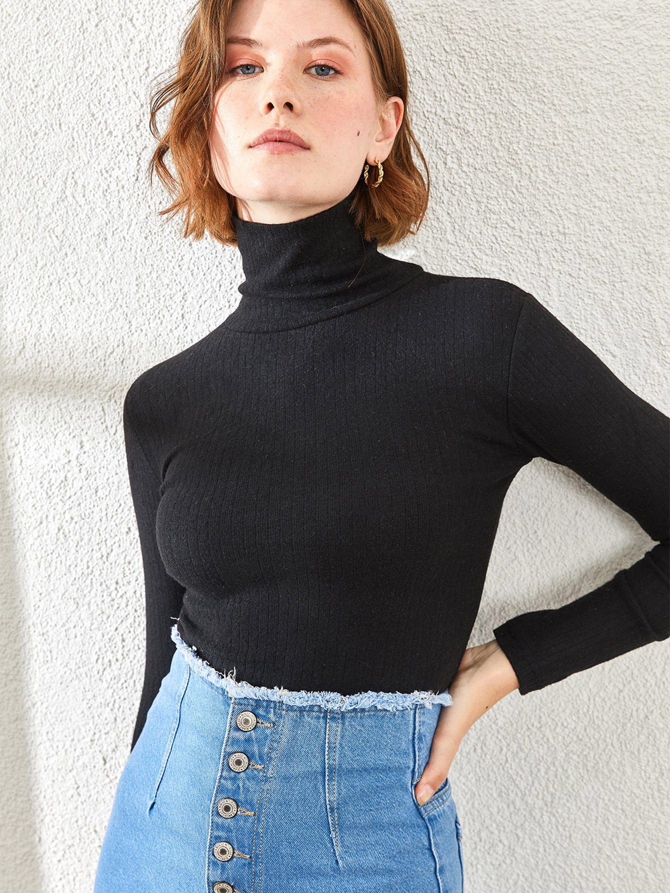Solid High Neck Sweater