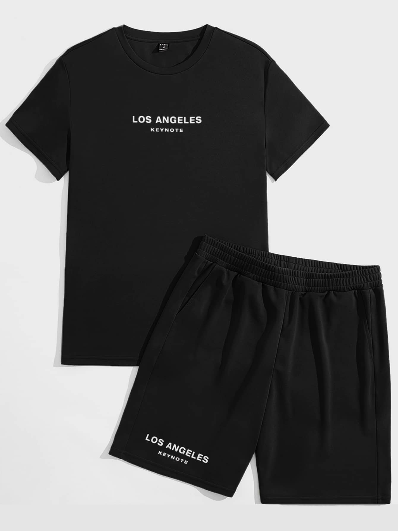 Shein Camiseta Con Estampado De Letra Con Shorts Track