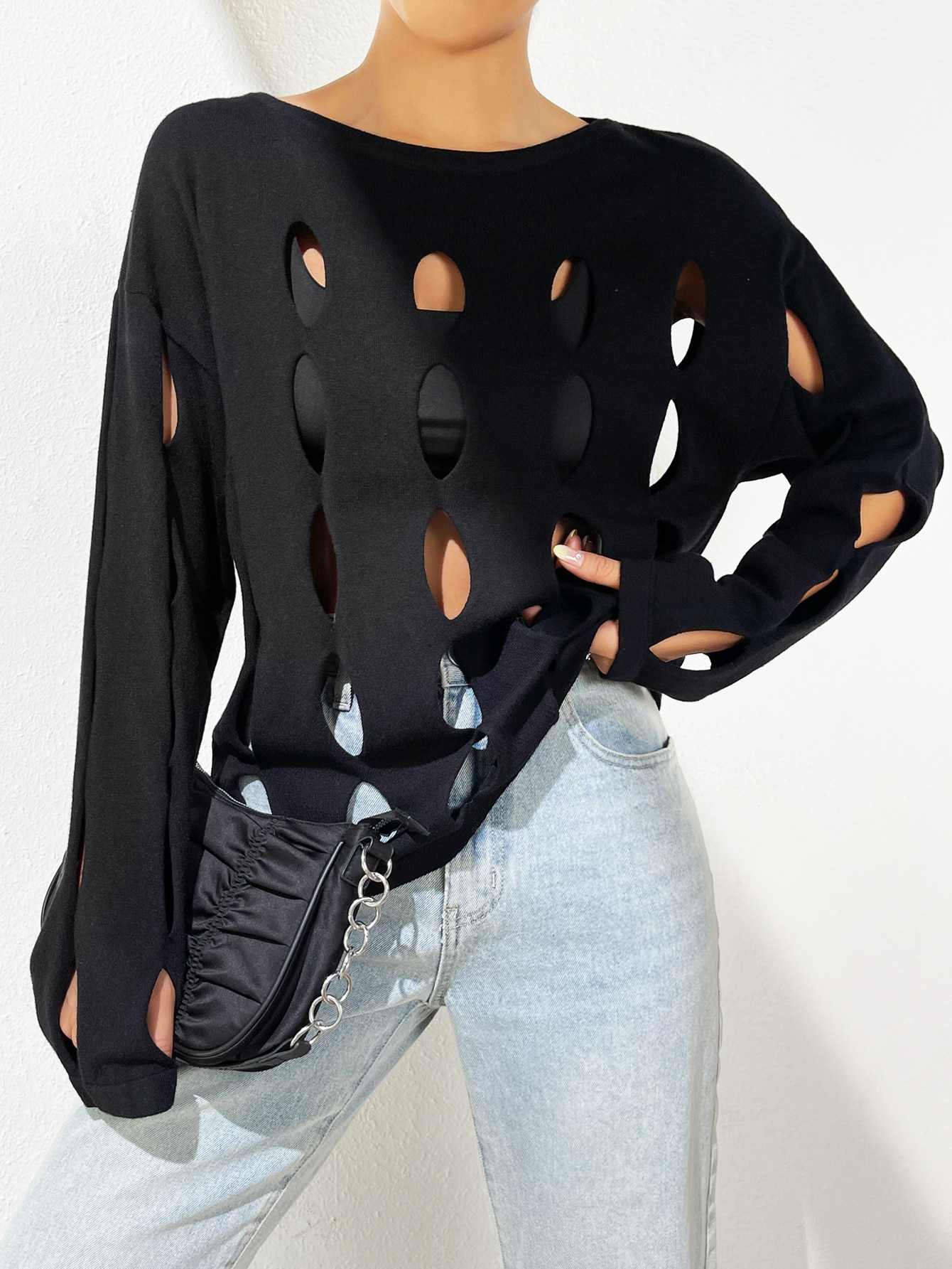Cut Out Drop Shoulder Sweater