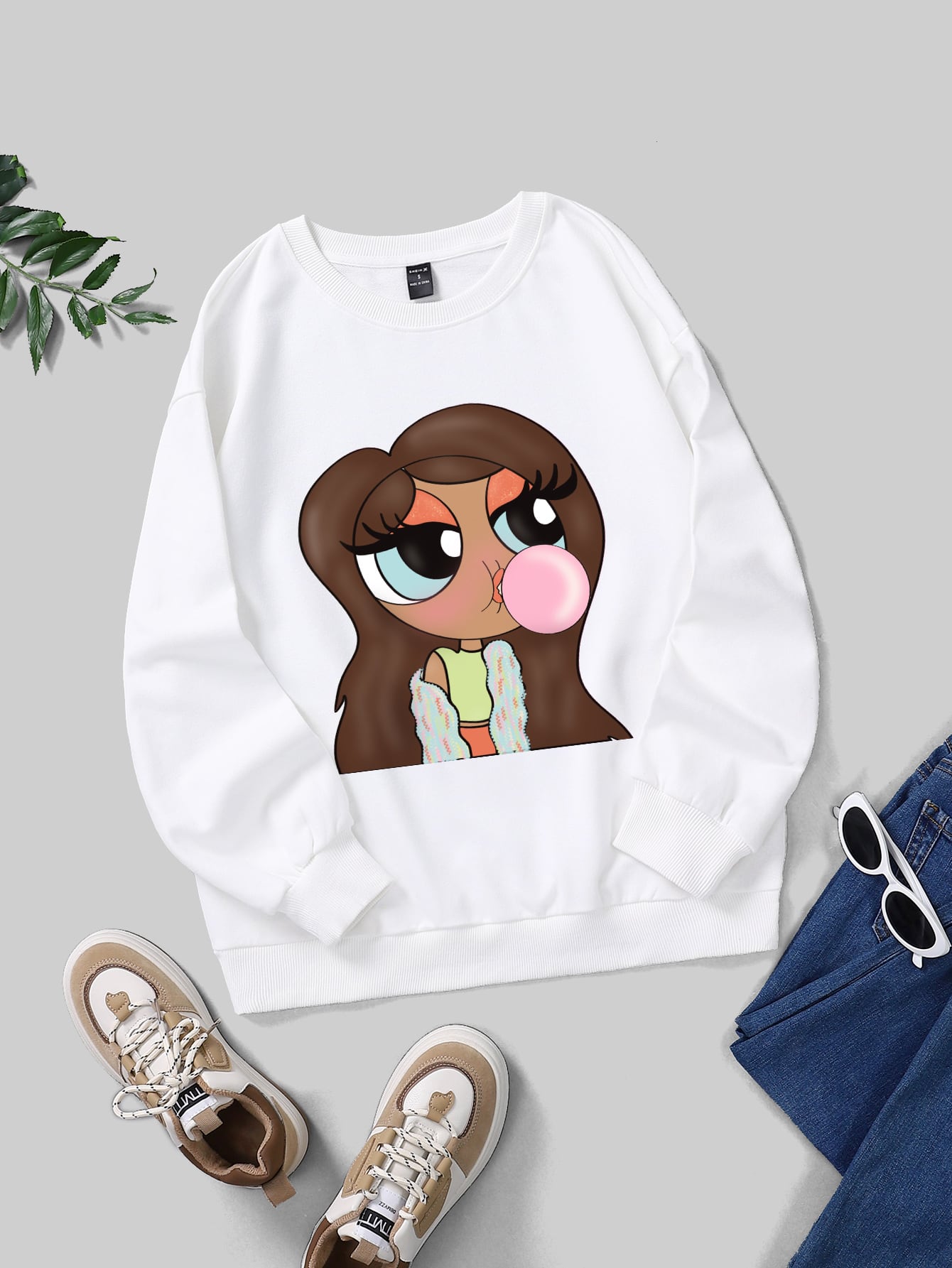 Shein X Tay Mills Figure Graphic Drop Shoulder Sweatshirt