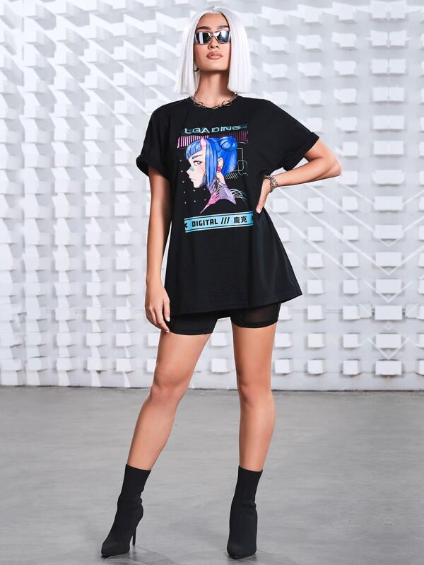 Square Apple Studios Camiseta con estampado de figura y letra | Moda de Mujer | SHEIN México