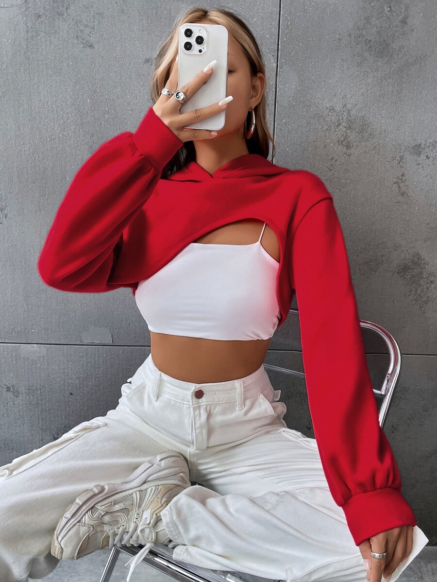 SHEIN EZwear Drop Shoulder Super Crop Hoodie Without Camisole | SHEIN USA