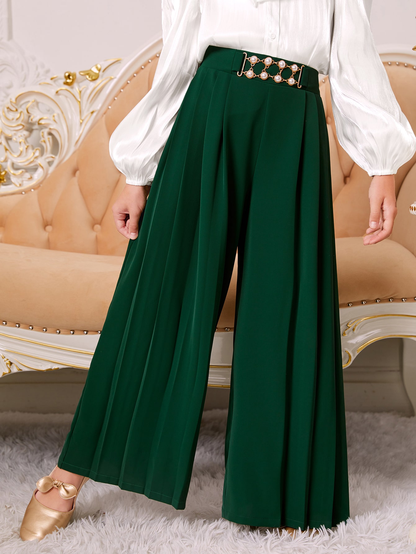 Shein Mädchen 1 Stück Hose Mit Weiten Beinen Falten Knopf Vorne