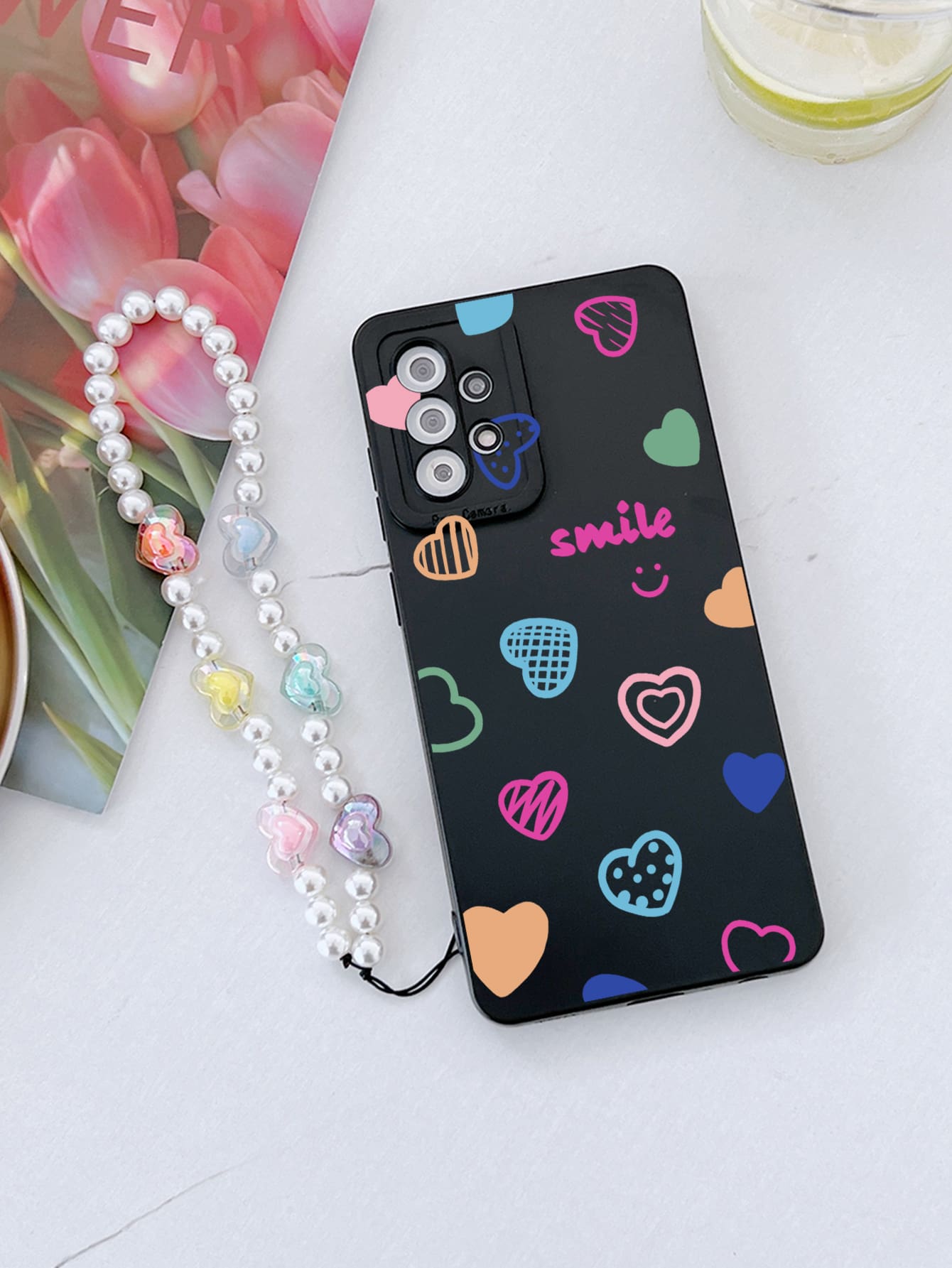 Heart Pattern Phone Case With Lanyard