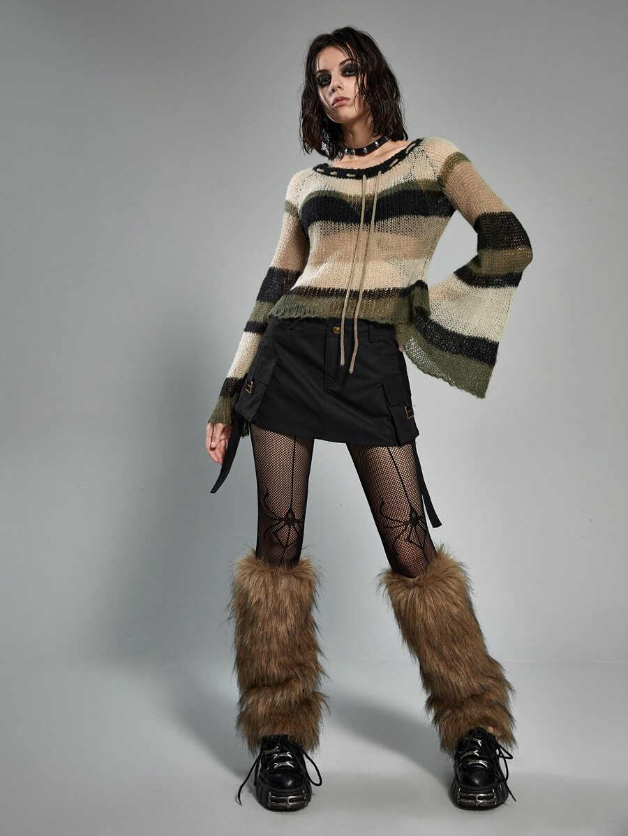 Romwe Grunge Punk カラーブロック フラウンススリーブ セーター Shein Japan