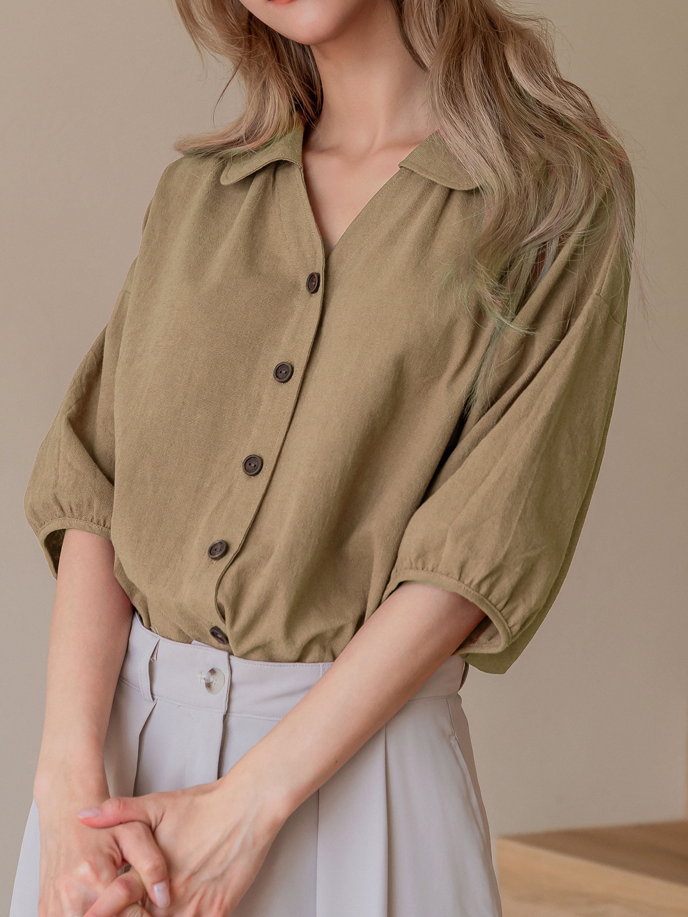 Dazy Solid Button Front Shirt