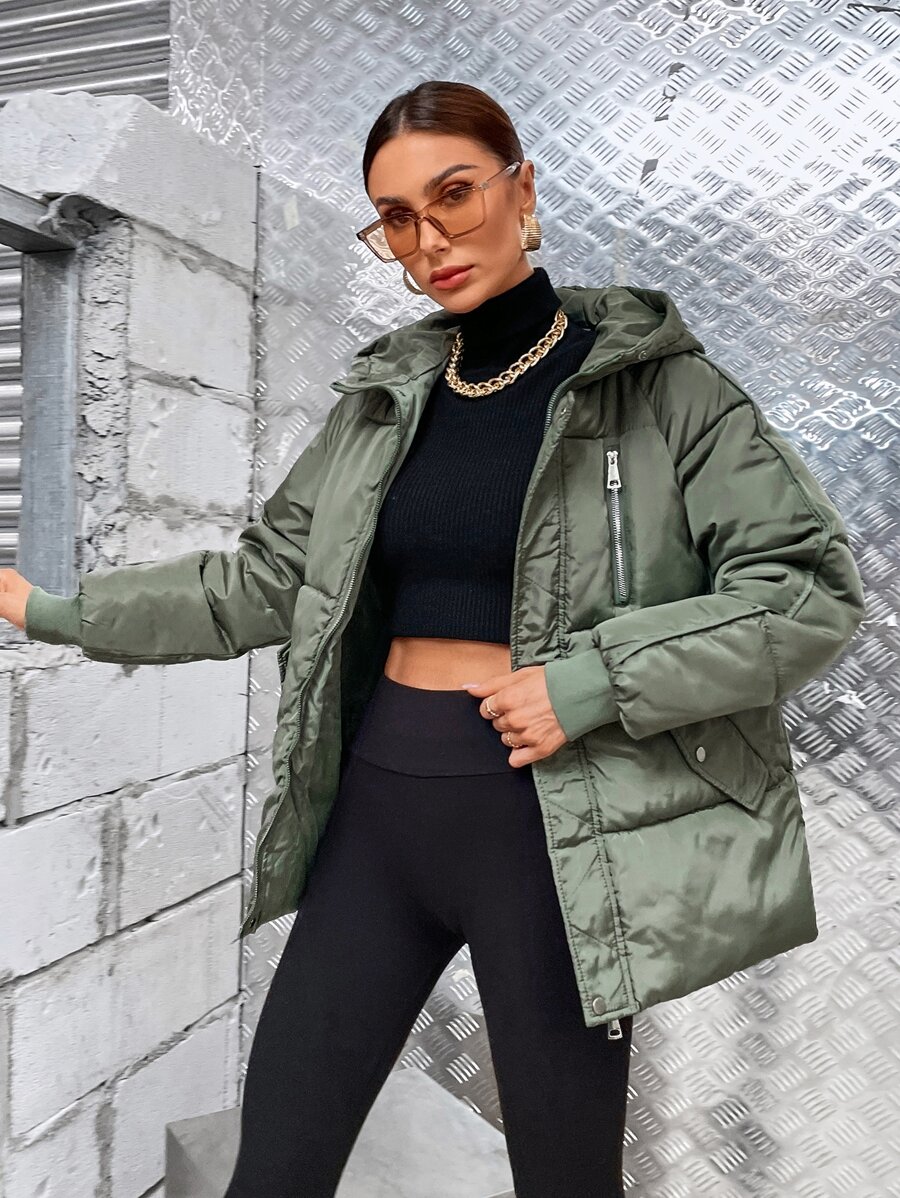 SHEIN BAE Fuzzy Trim Hooded Puffer Coat | SHEIN UK