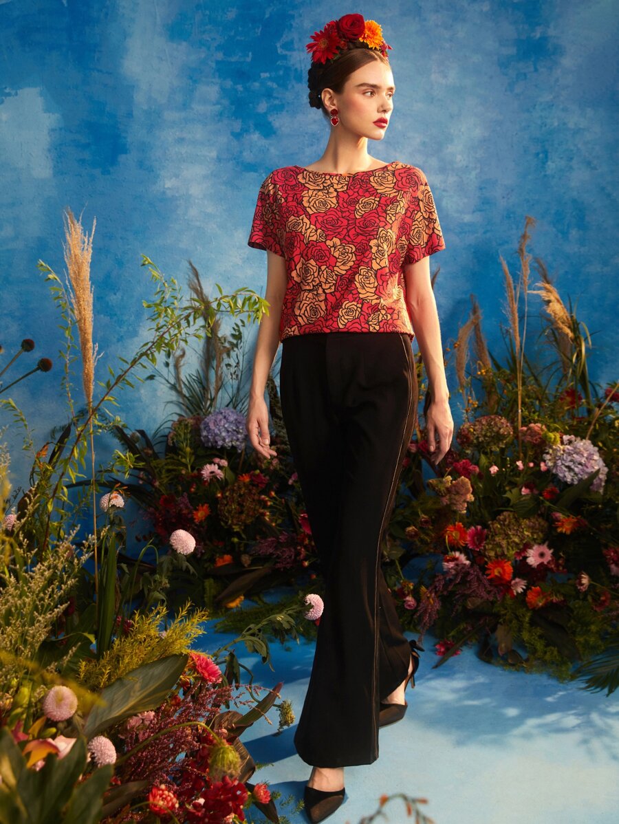 Frida Kahlo X Shein X Designer Cw2 Allover Floral Print Tee Shein Eur
