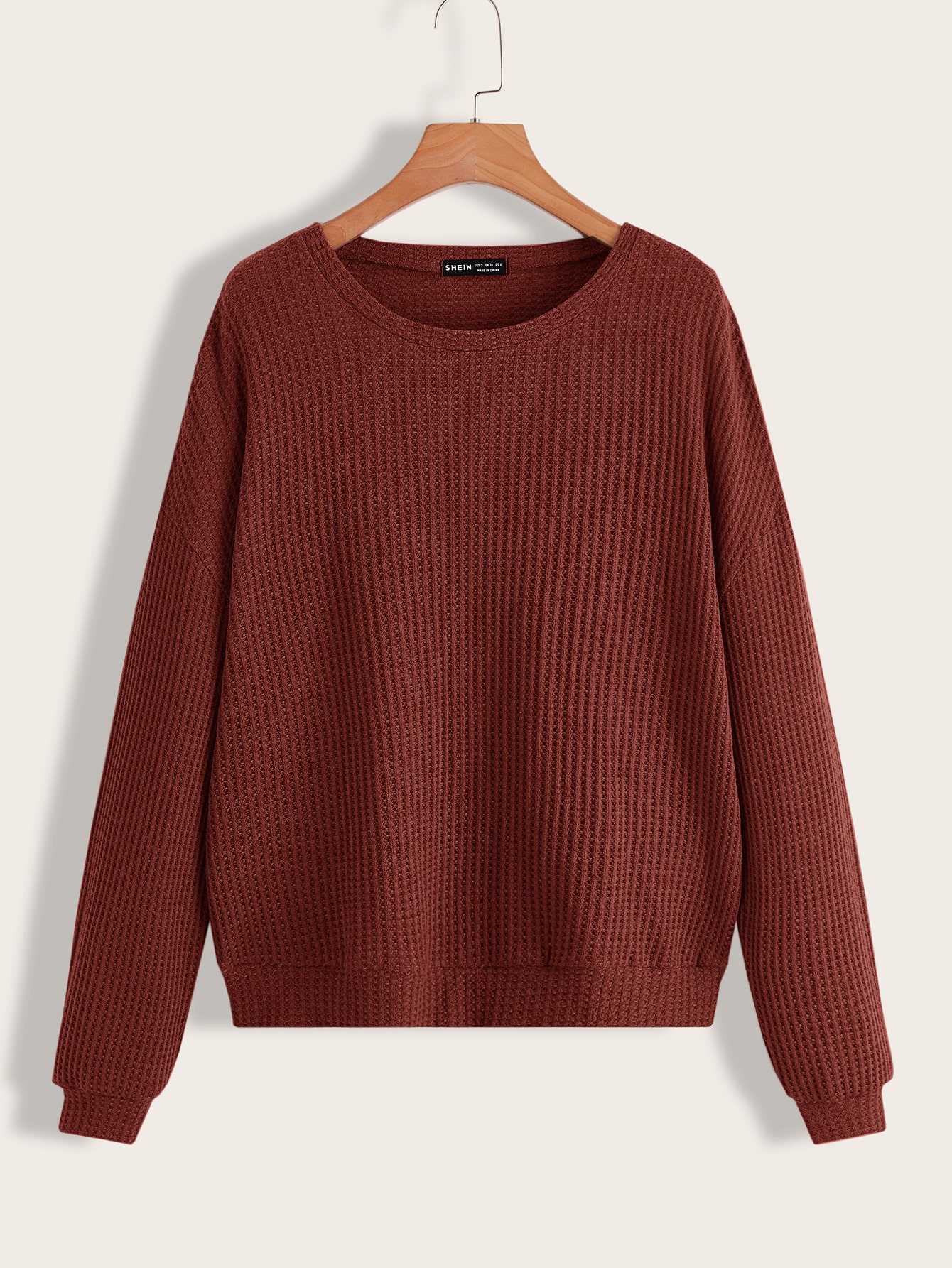 Waffle Knit Drop Shoulder Pullover