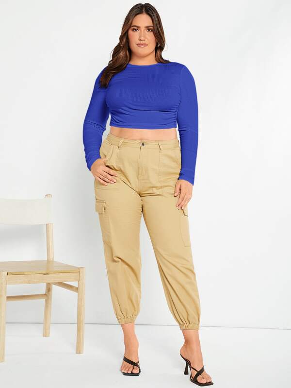 Evolushein Plus Solid Ribbed Knit Crop Top Shein Usa
