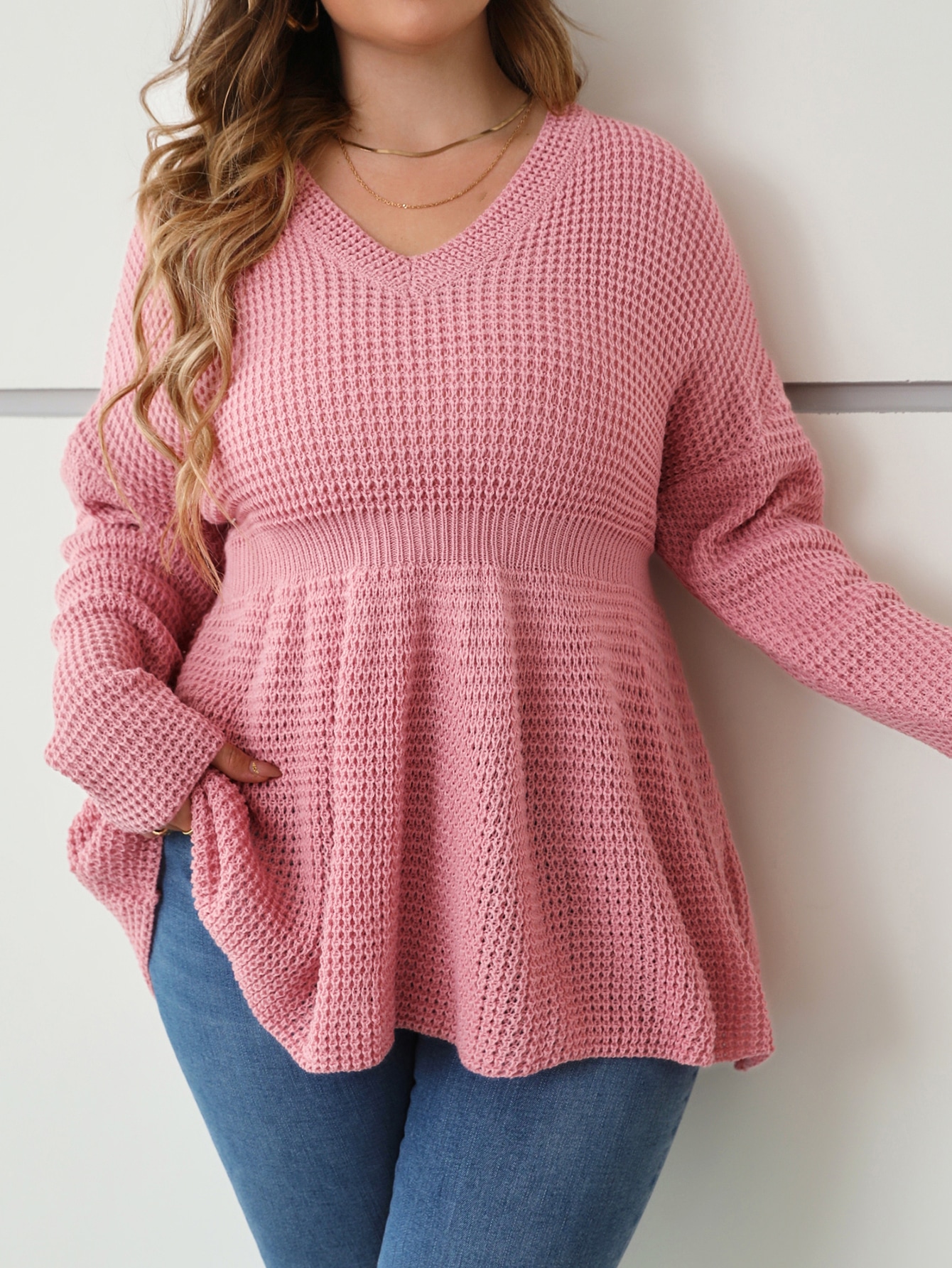 Plus Drop Shoulder Peplum Sweater