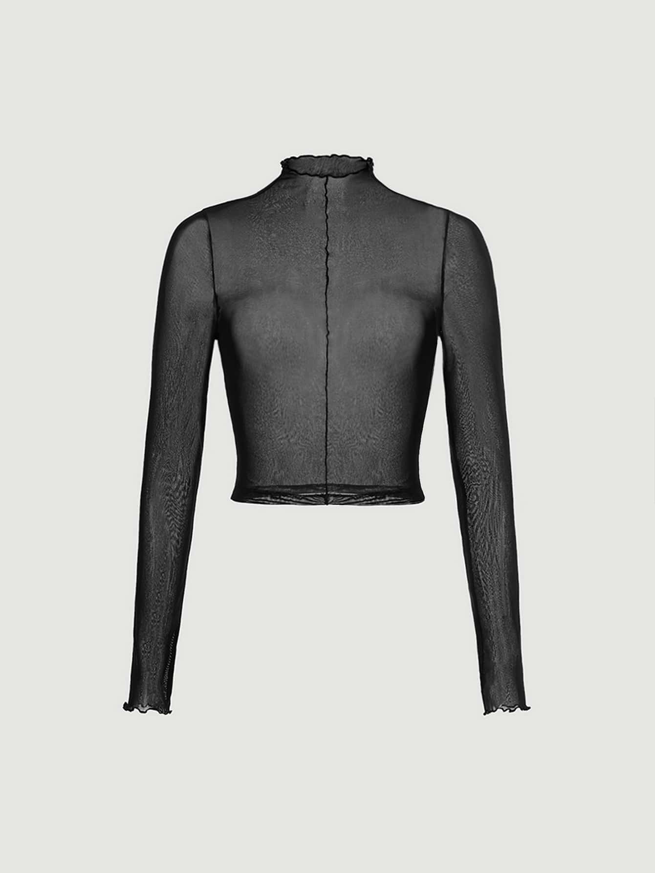 Shein Mod Lettuce Trim Mesh Black Perspective Top Shein Usa