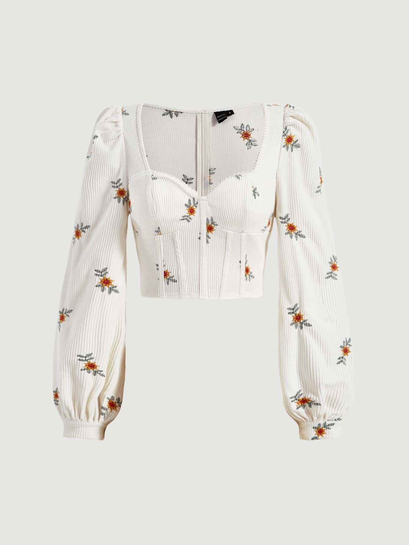 SHEIN MOD Blusa cropped impressão floral manga da lanterna bustiê