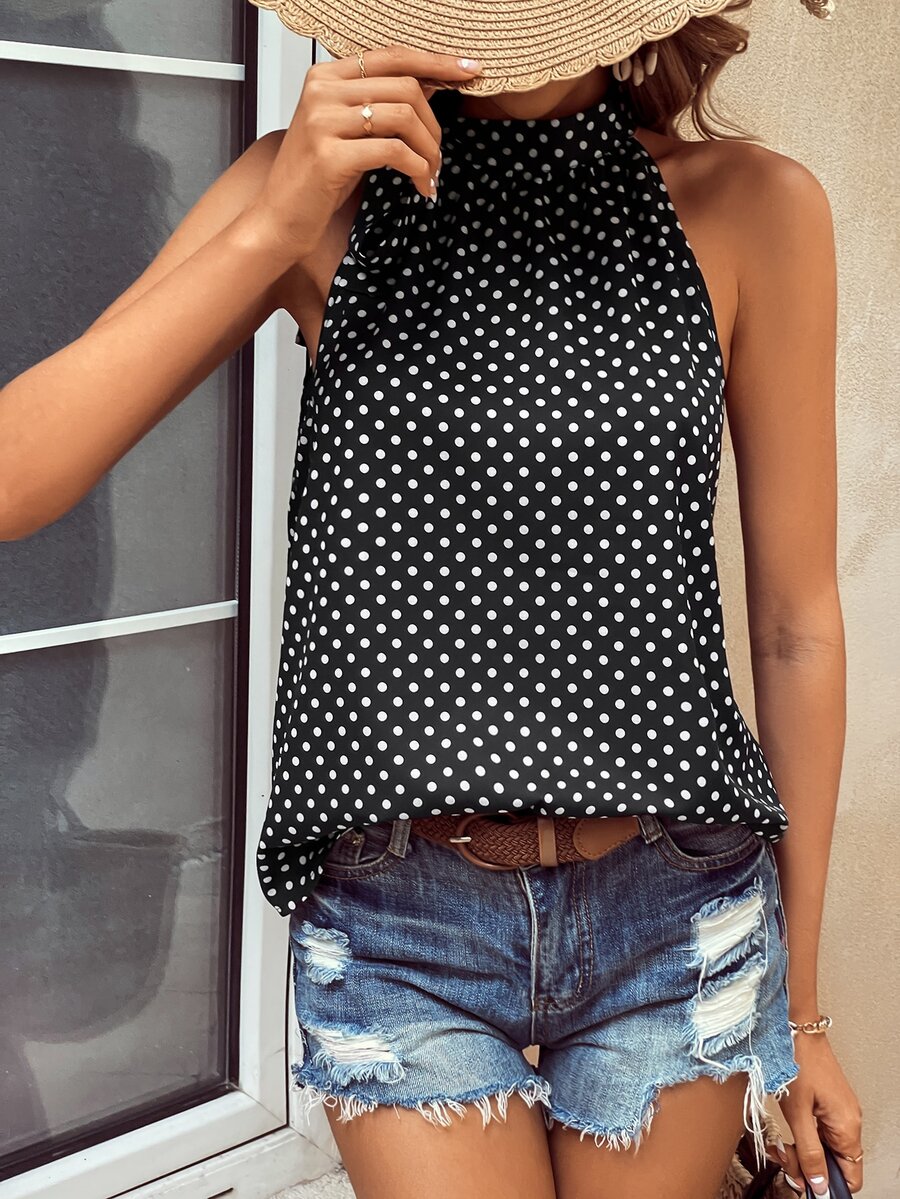 Blusa con estampado de lunares de espalda con abertura de ojo | Moda de Mujer | SHEIN México