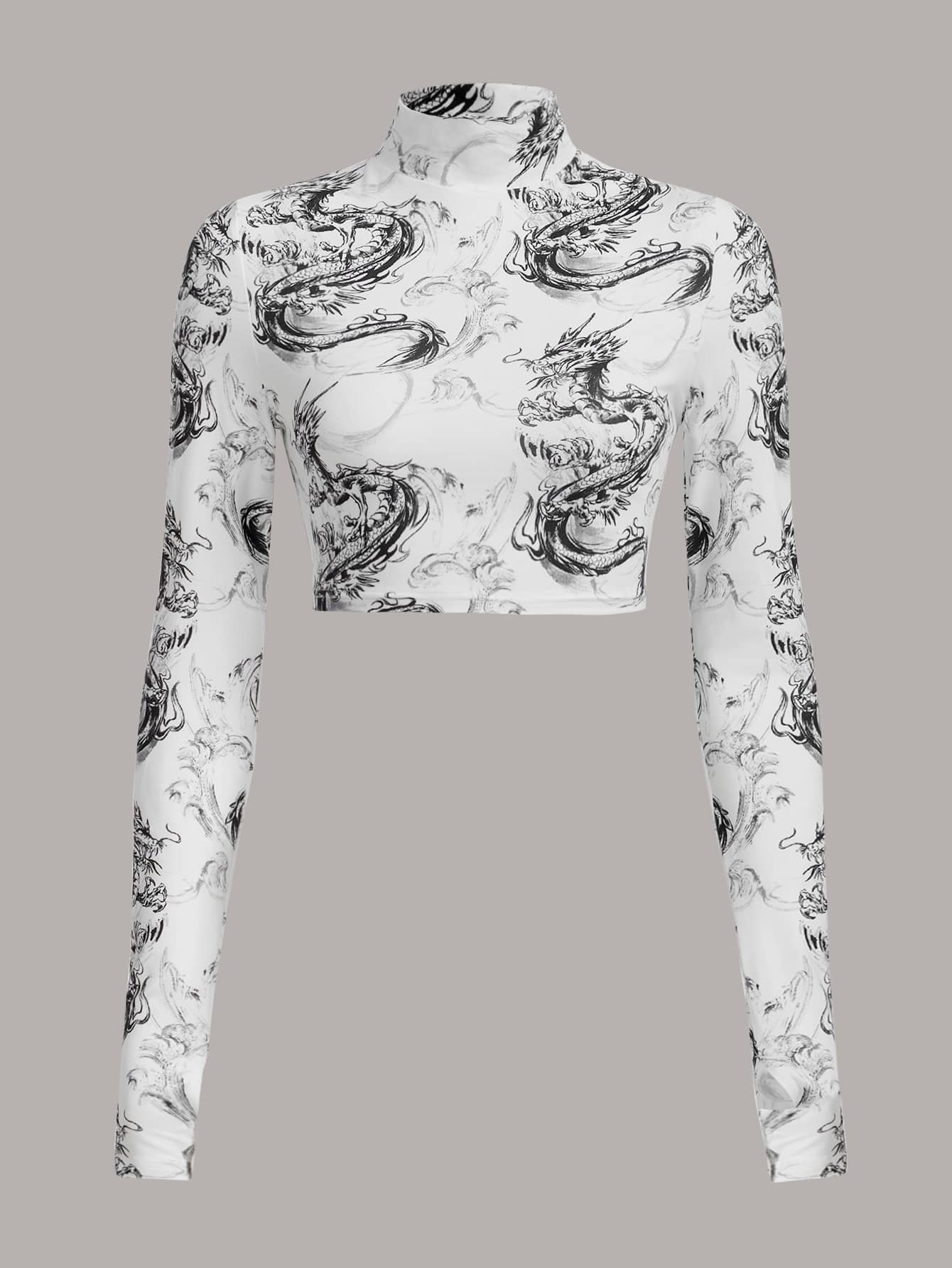Shein Icon Camiseta Cortada Impressão De Dragão Chinês Pescoço