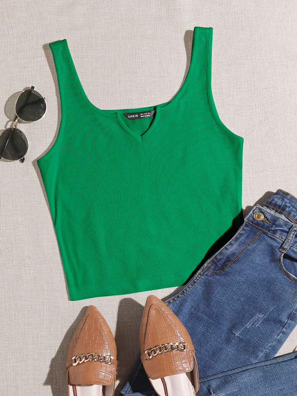 Shein Ezwear Top Tank De Cuello De Muesca Unicolor Moda De Mujer