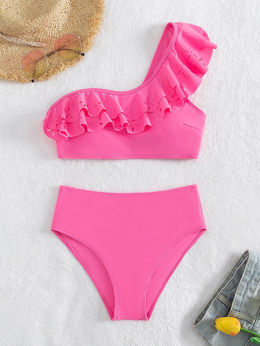 Ruffle Trim One Shoulder High Waist Bikini Swimsuit Shein Usa