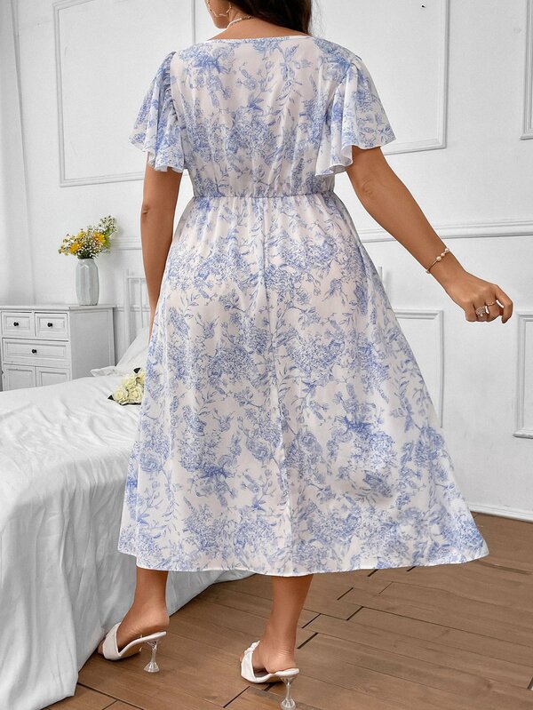 SHEIN VCAY Vestido con estampado floral de manga mariposa de muslo con abertura | Moda de Mujer ...