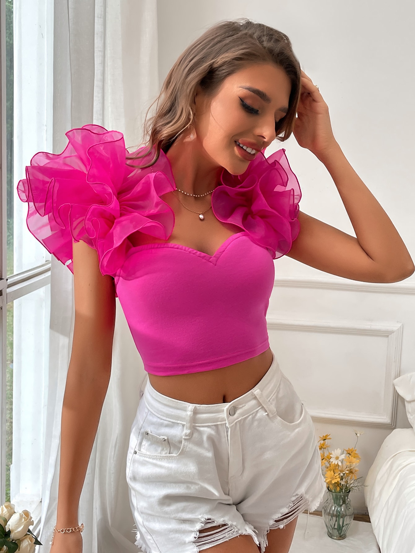 Shein Vcay Crop Top Mit Rüschen Besatz