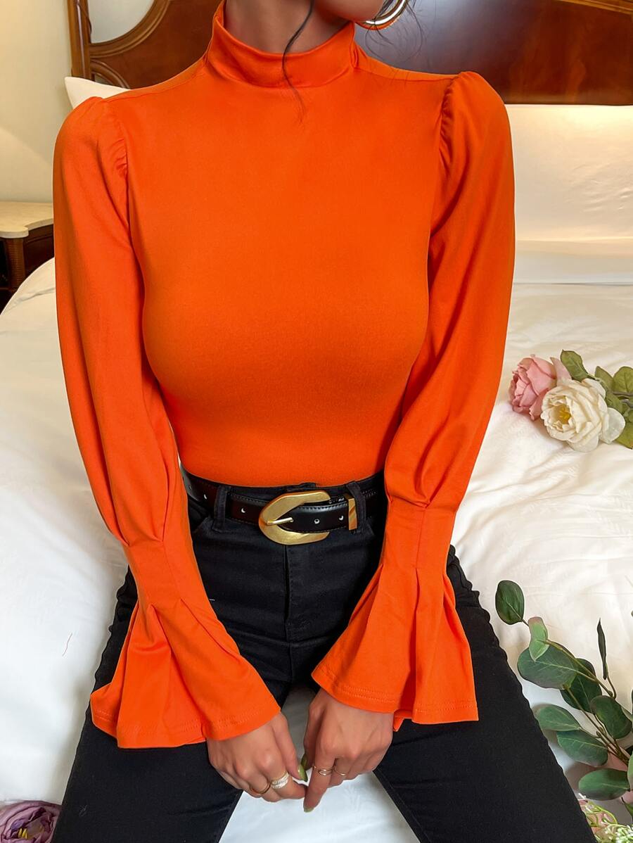 Shein Privé Mock Neck Flounce Sleeve Tee Shein Usa