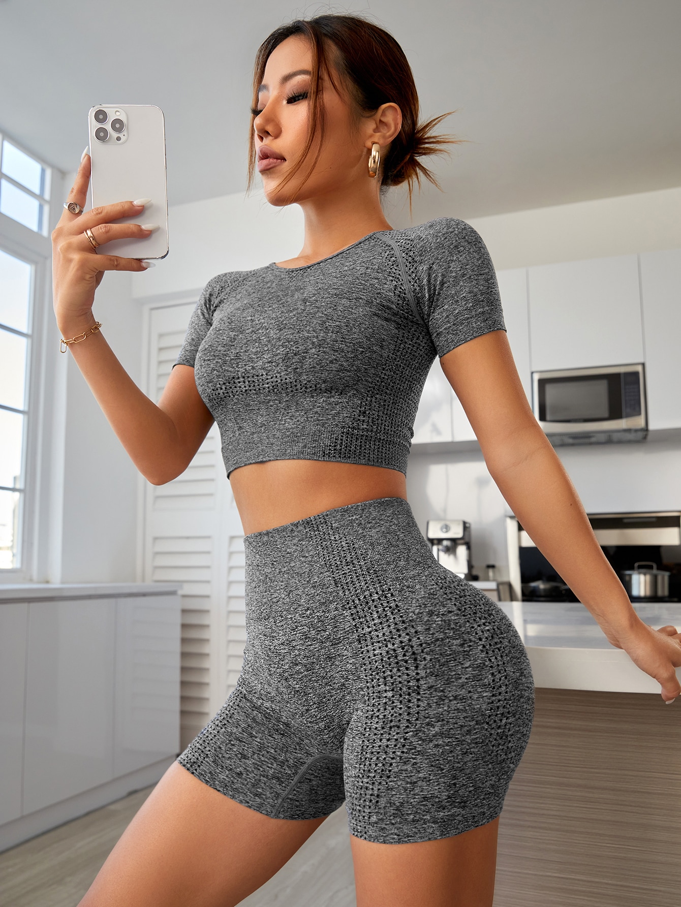 Conjuntos de desporto manga de raglan cintura larga