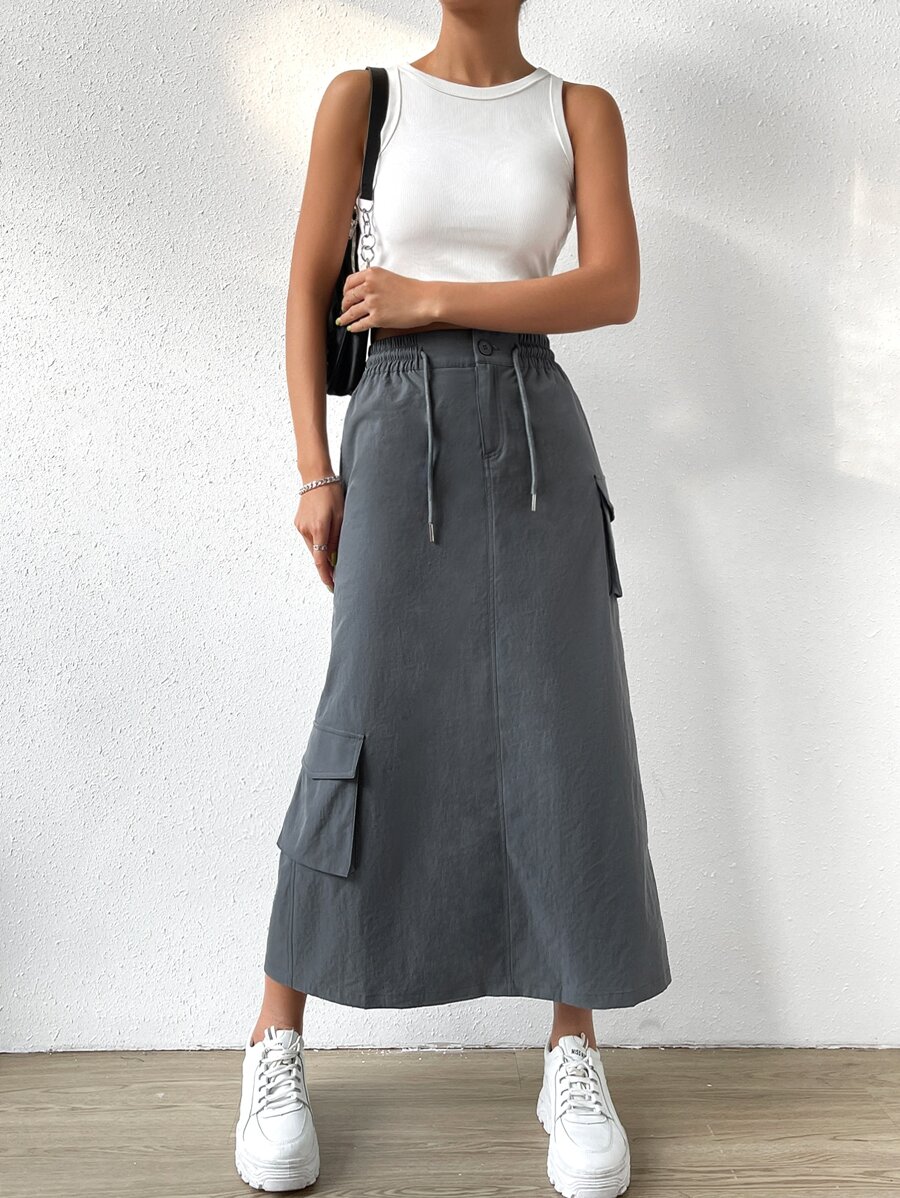 Shein Ezwear Gorpcore High Waist Flap Pocket Side Drawstring Waist 