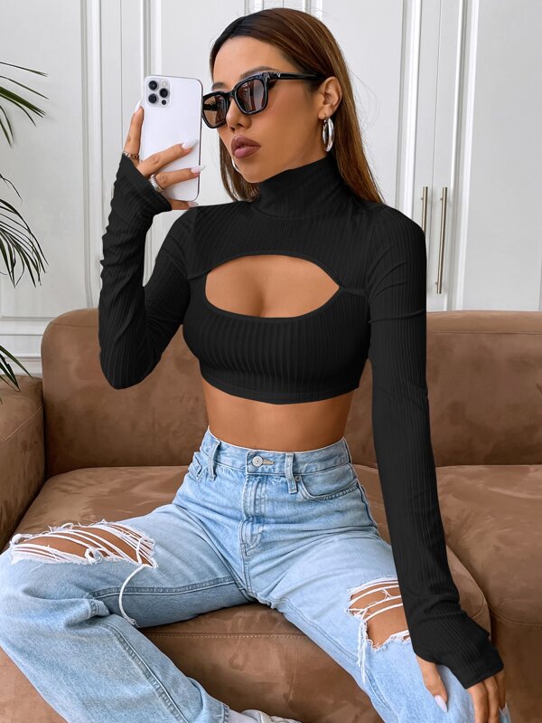 Shein Coolane Top Cortado Pescoço Oco Frontal Shein Brasil