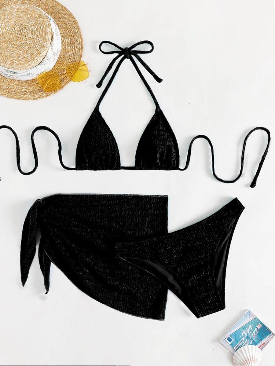 Shein Swim Basics Conjunto De Biquíni Decapitado Cabresto Triângulo