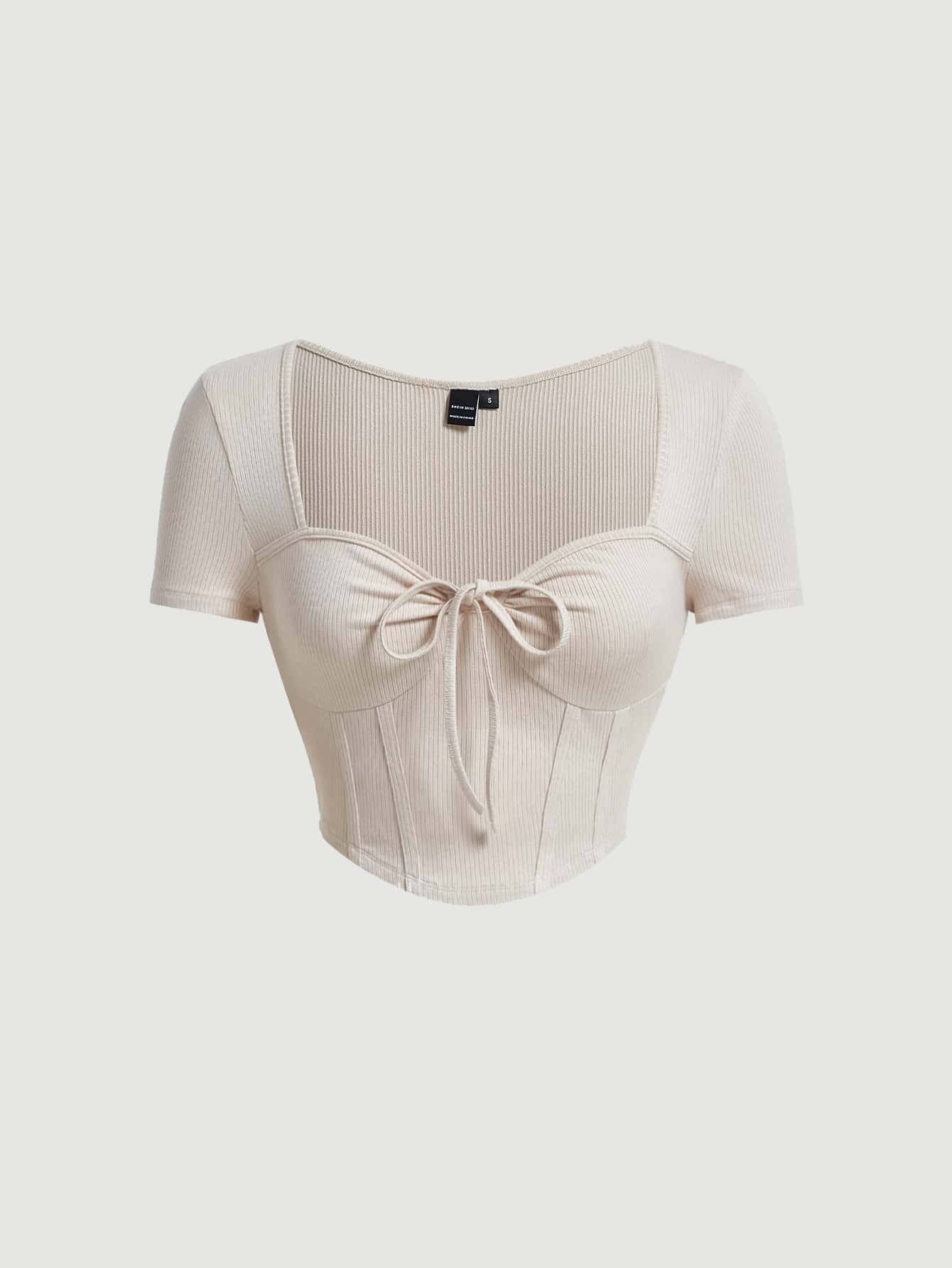 Shein Mod Camiseta Cortada Pescoço De Amor Nó Frontal