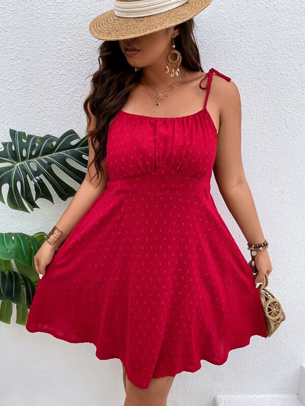 Shein Vcay Plus Swiss Dot Tie Shoulder Cami Dress Shein Usa