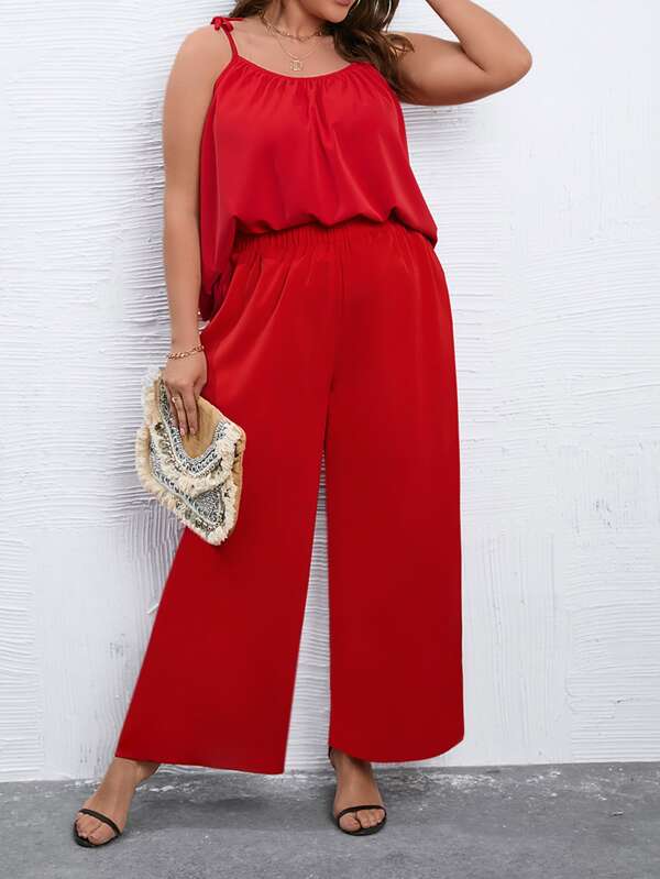 Shein Lune Plus Solid Cami Top And Wide Leg Trousers Shein Uk