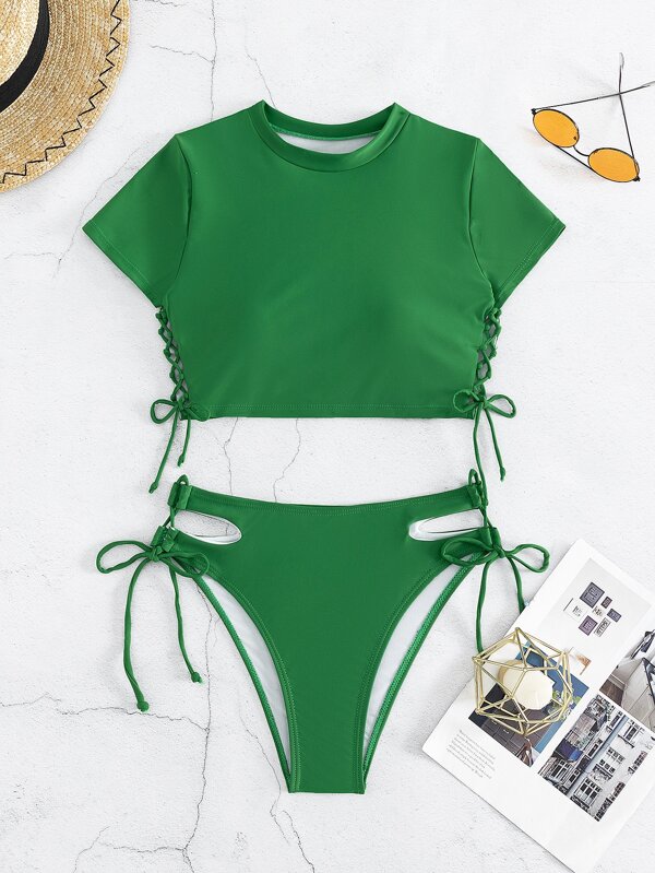 Shein Swim Vcay Lace Up Side High Neck Bikini Swimsuit Shein Usa