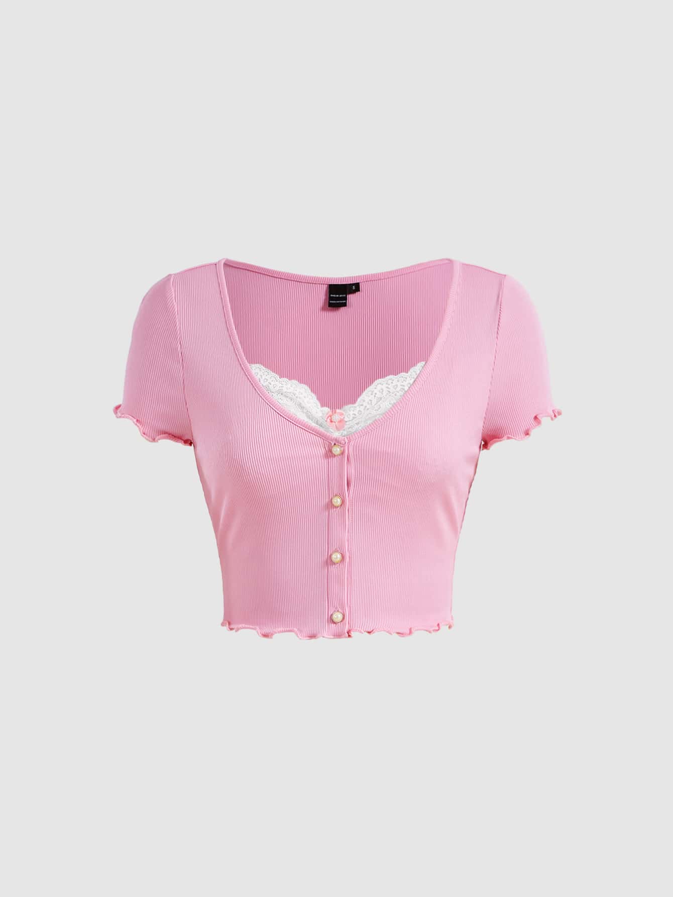 Shein Mod Camiseta Guarnição Do Laço Guarnição De Alface