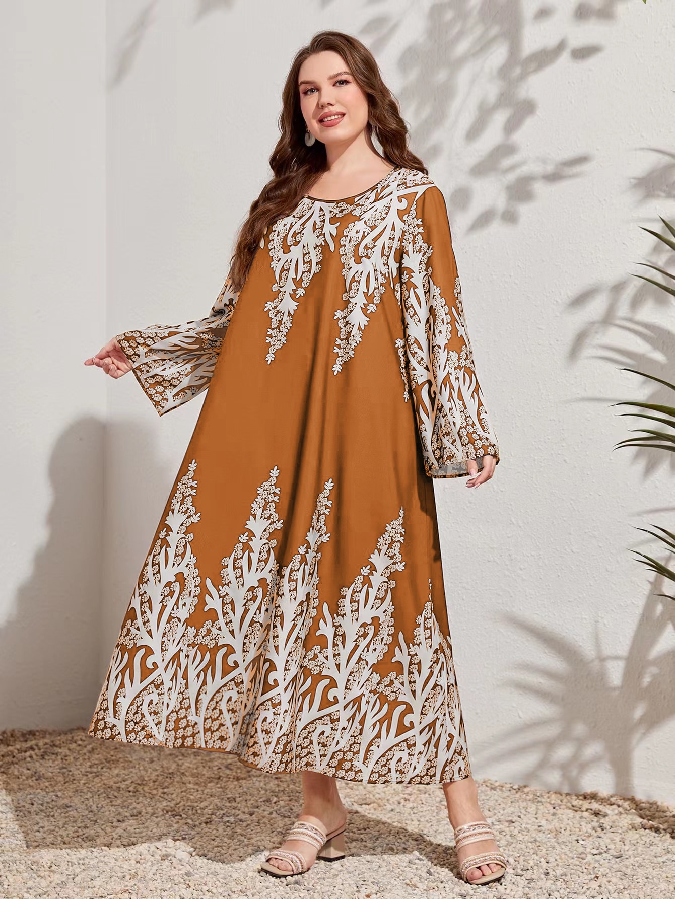 Shein Najma Plus Floral Print Flounce Sleeve Dress