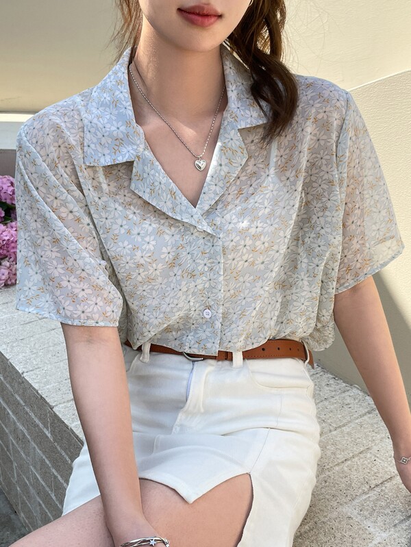 DAZY Boho Bloemen Volledig geprint Blouse Voorpand met Knoopjes | SHEIN Nederland