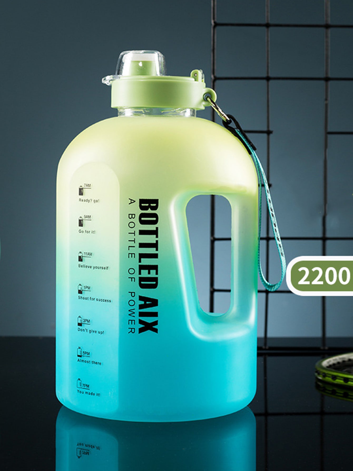 1 pièce 2200ml Dégradé Couleur Bouteille D'eau , simple PC À Lettres sport Bouteille Pour Sport