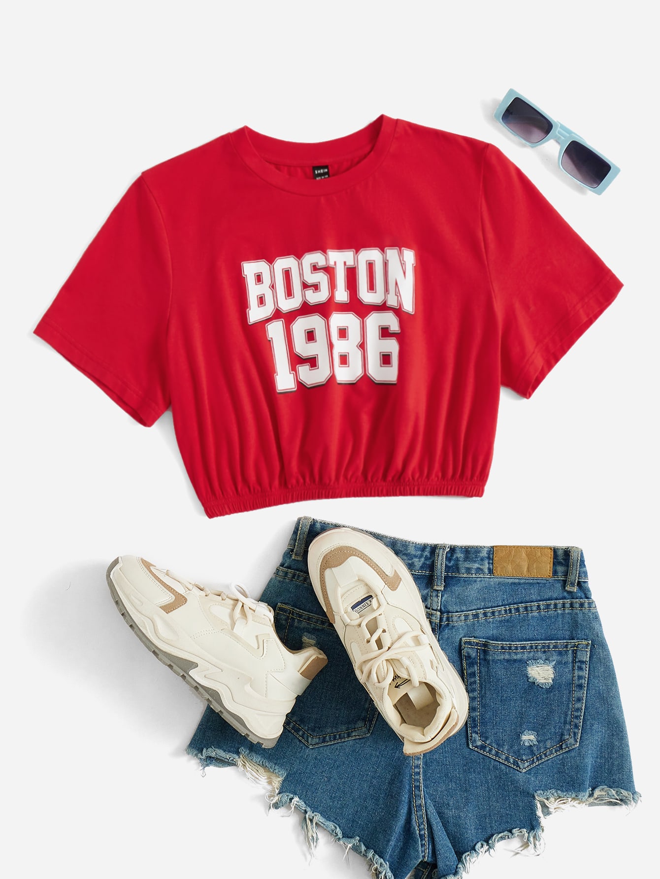 Shein Ezwear Camiseta Cortada Carta Gráfica