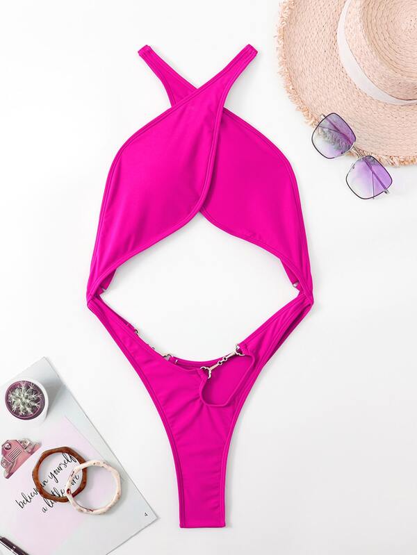 Chain Linked Cut Out One Piece Swimsuit Shein Usa