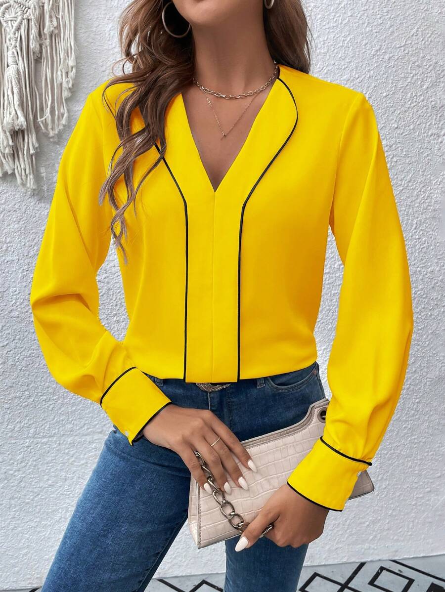 Shein Privé Blouse À Liseré Contrastant Mode En Ligne Shein France