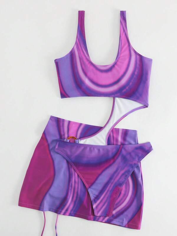 Shein Swim Y2glam Cut Out Ring Linked One Piece Swimsuit With Beach