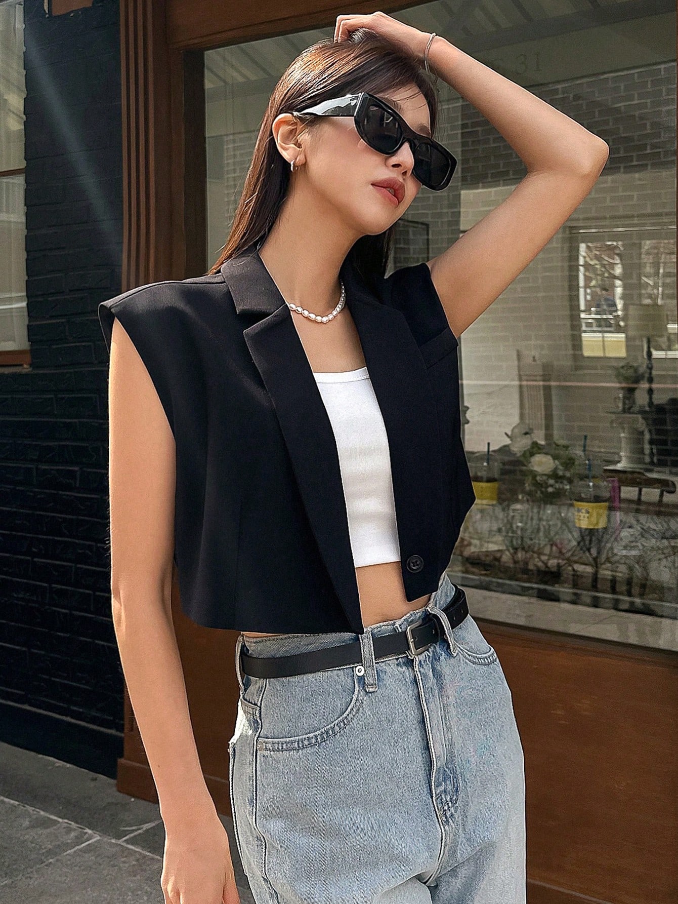 DAZY Blazer chaleco unicolor con hombrera crop