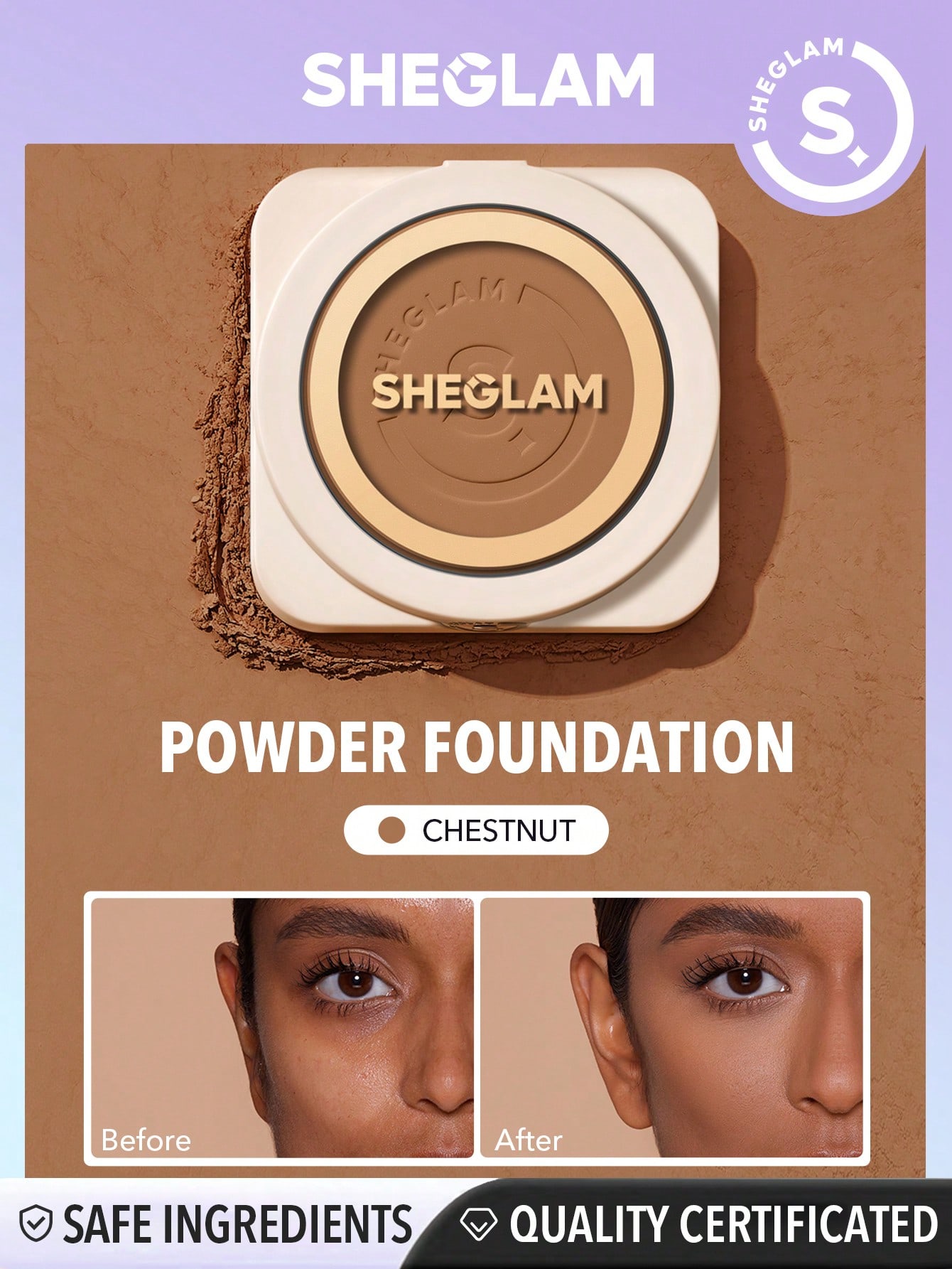SHEGLAM Base de Maquillaje en Polvo de Alta Cobertura Skin-Focus-Chestnut