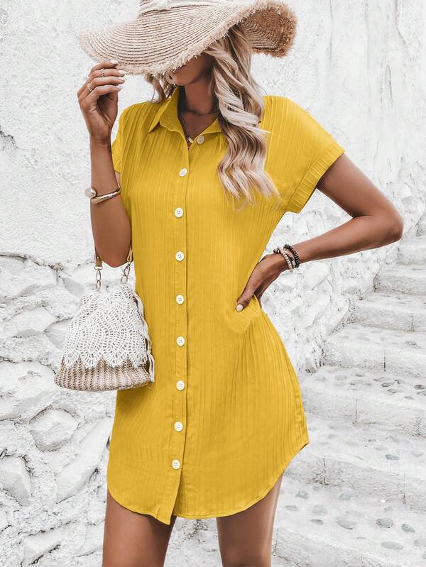 Shein Vcay Solid Button Front Shirt Dress Shein Usa