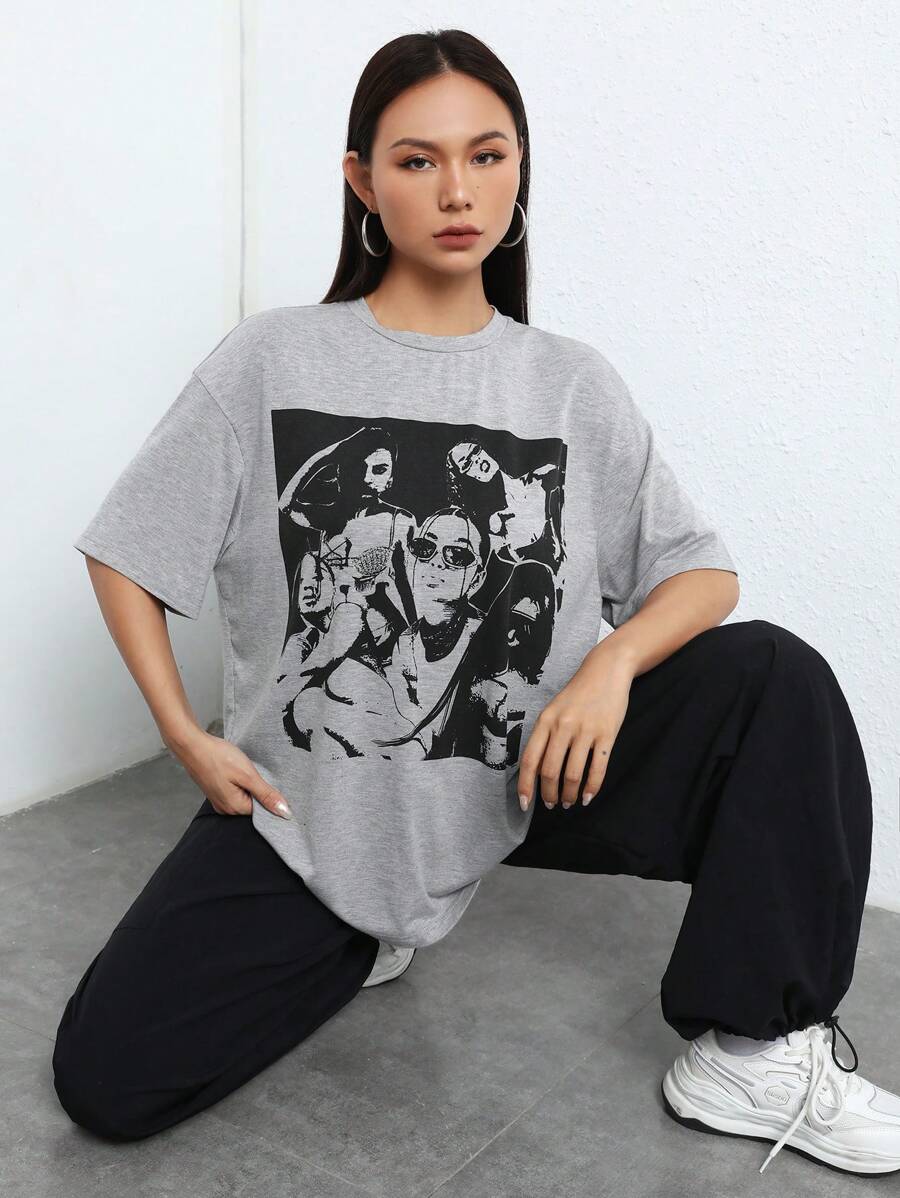 Shein Ezwear Figure Graphic Drop Shoulder Tee Shein Usa
