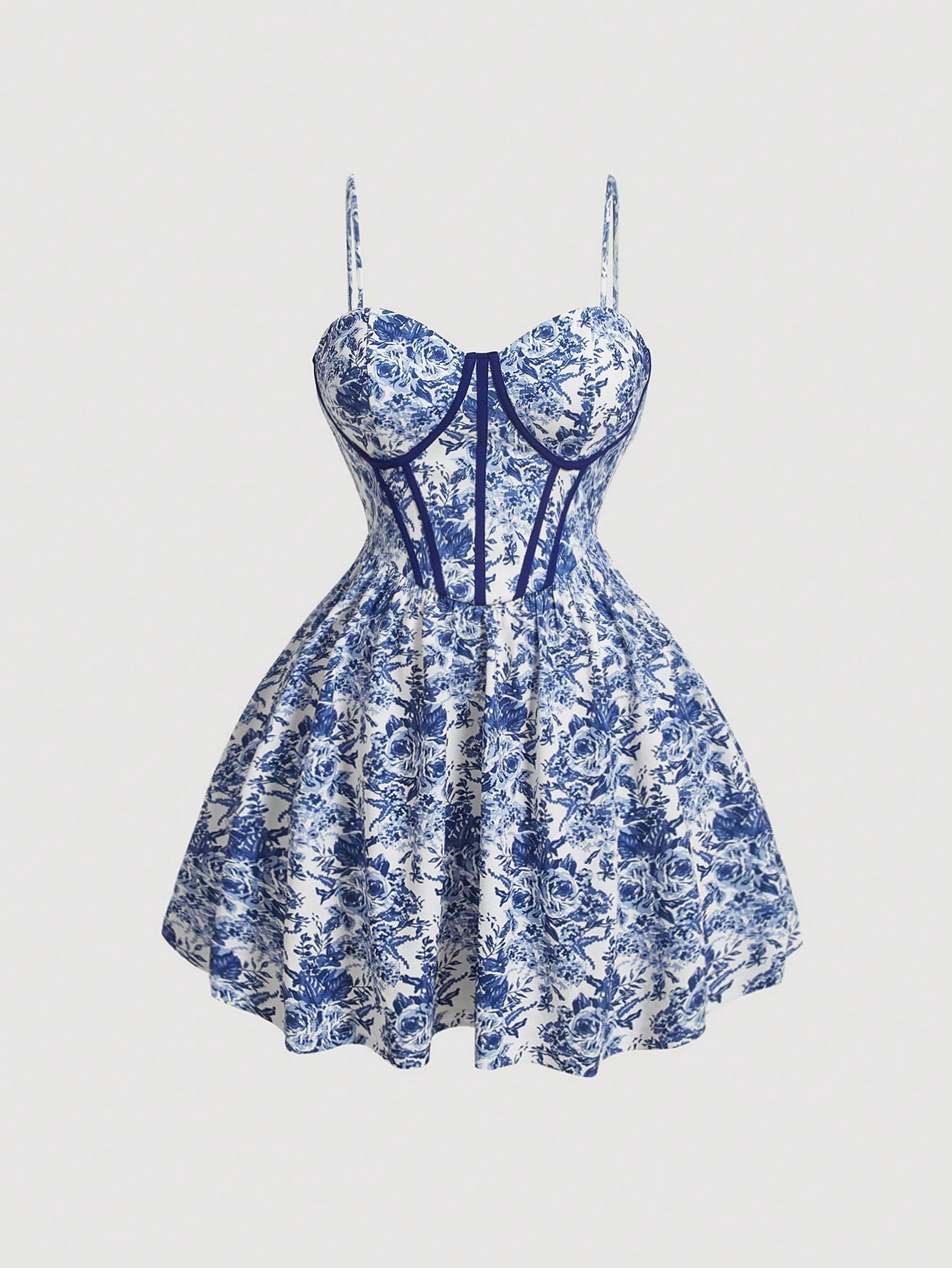 Shein Mod Vestido De Tirantes Bustier Con Estampado Floral
