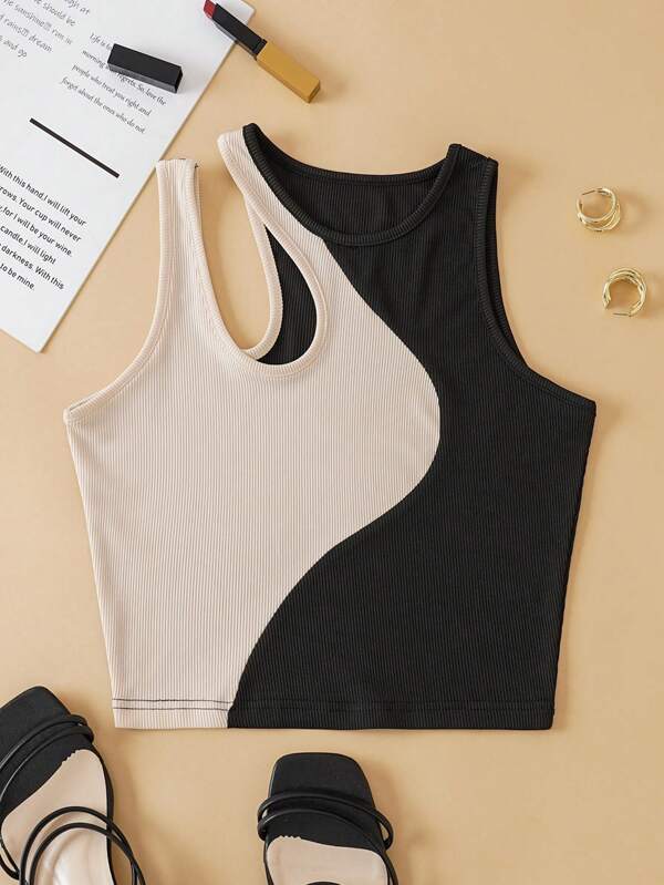 Shein Essnce Two Tone Cut Out Tank Top | Shein Usa