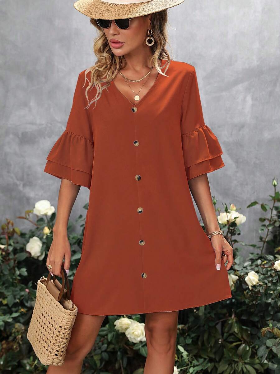 EMERY ROSE Abito a tunica manica a campana con bottone frontale | SHEIN ITALIA