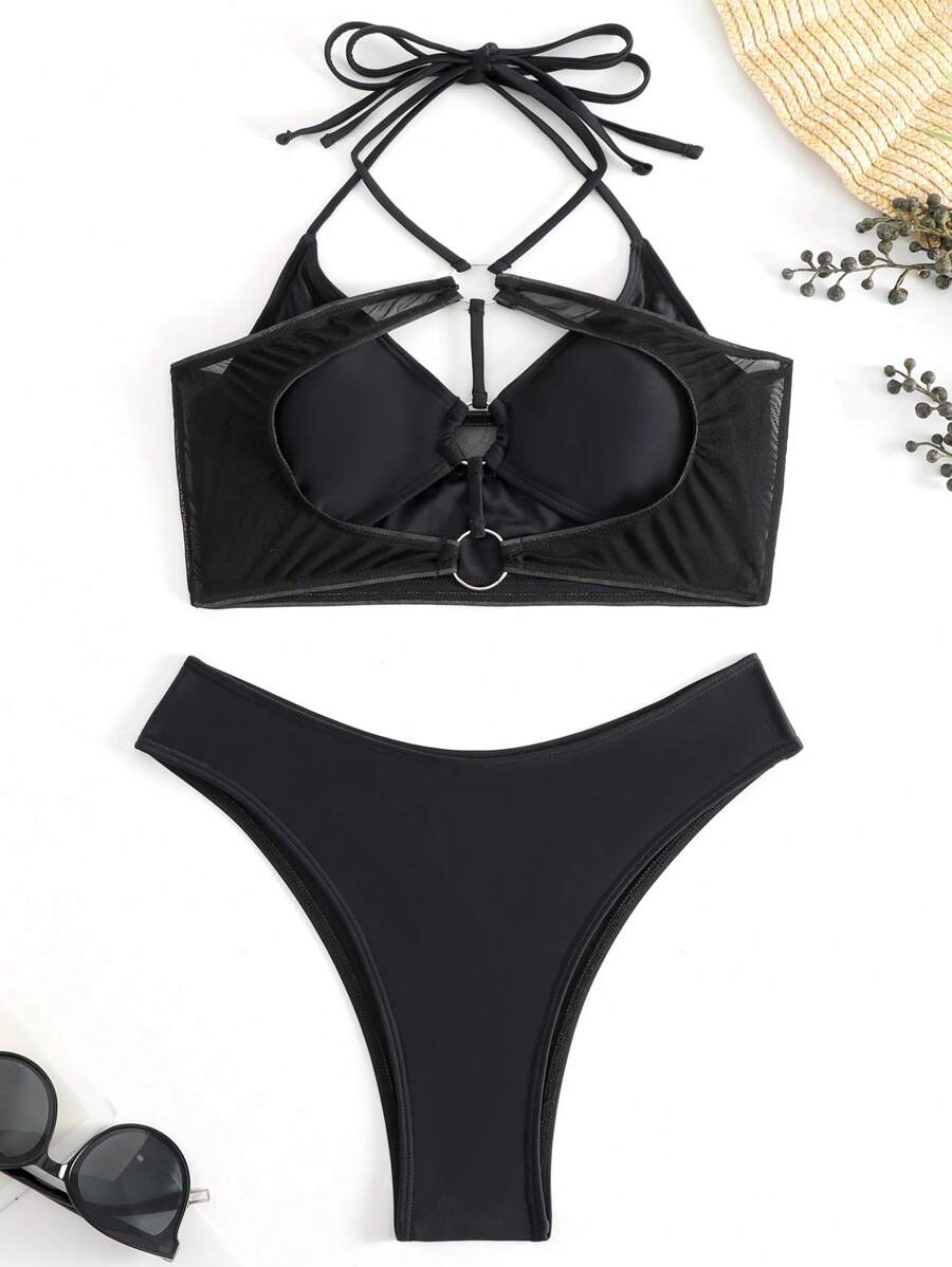 SHEIN SXY Ring Linked Halter Bikini Set For Summer Beach | SHEIN USA