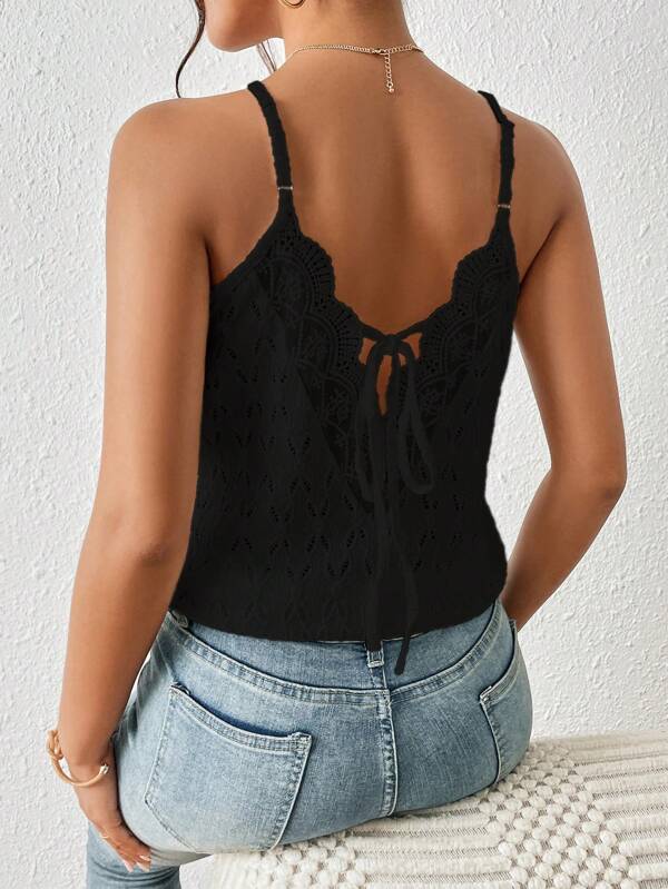 Shein Frenchy Contrast Lace Tie Back Cami Top Shein Usa